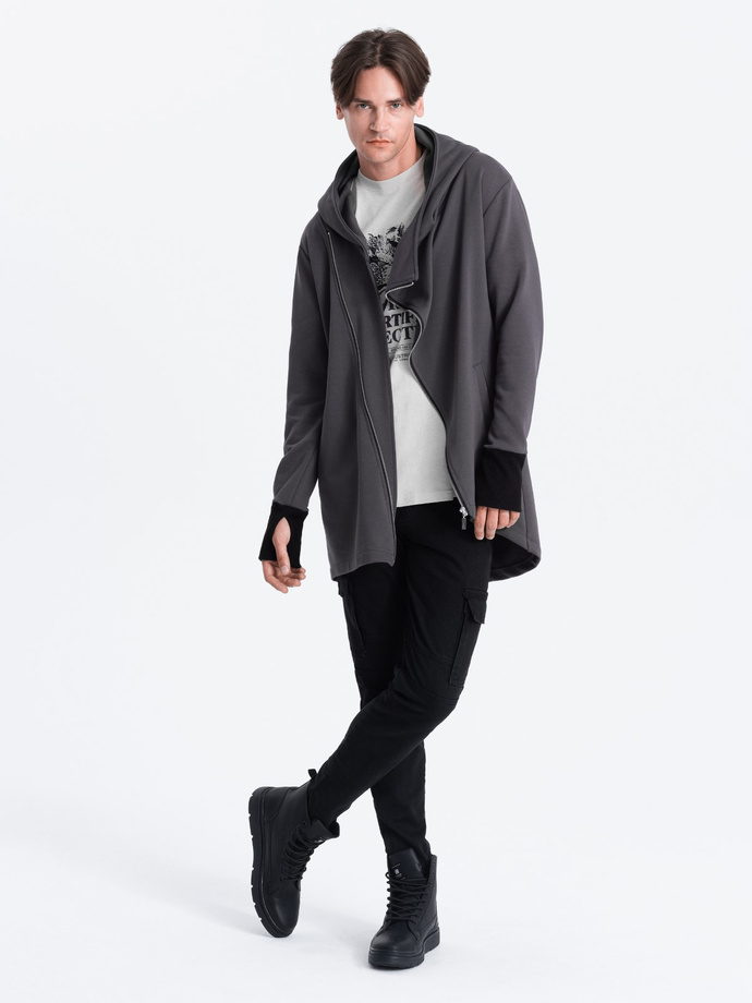Asymmetrical men's sweatshirt with a spacious hood NANTES - graphite ...