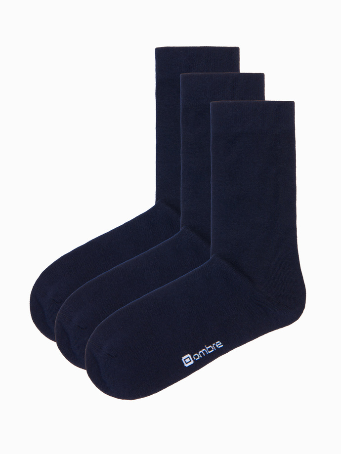 Men's long socks 3-pack - navy blue V1 OM-SOLS-0101 | Ombre.com - Men's ...