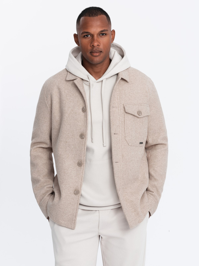 Men's lightweight fleece jacket with viscose - beige V1 OM-JANP-0199 ...
