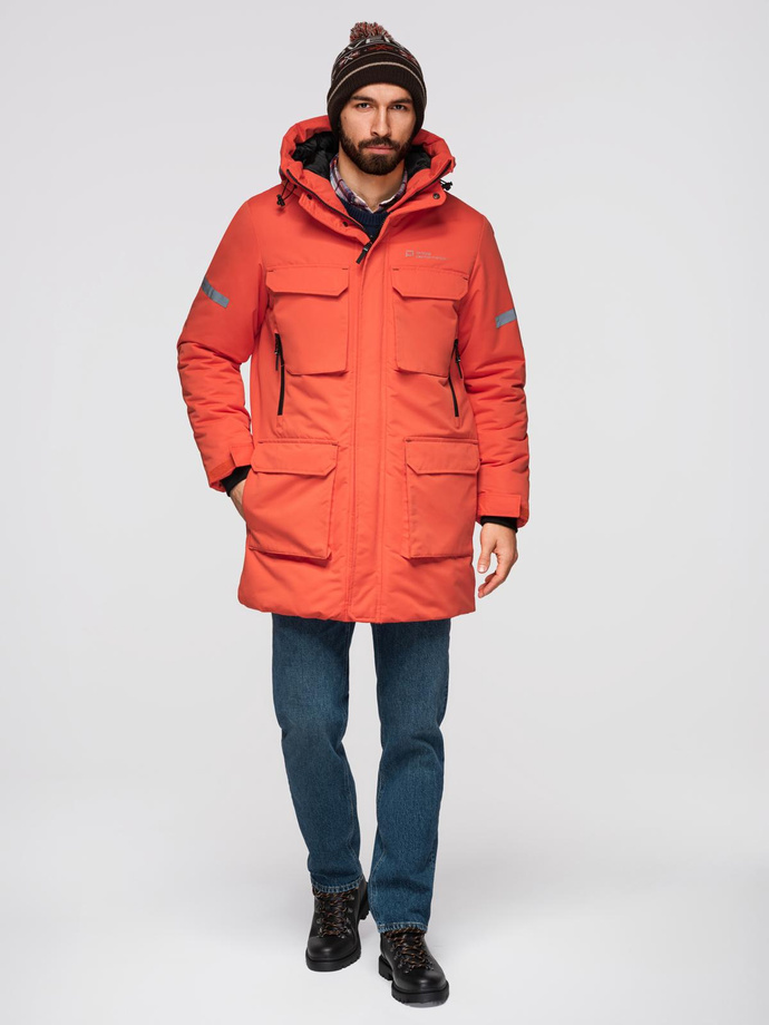 Men's long insulated jacket with reflective elements - orange V1 OM ...