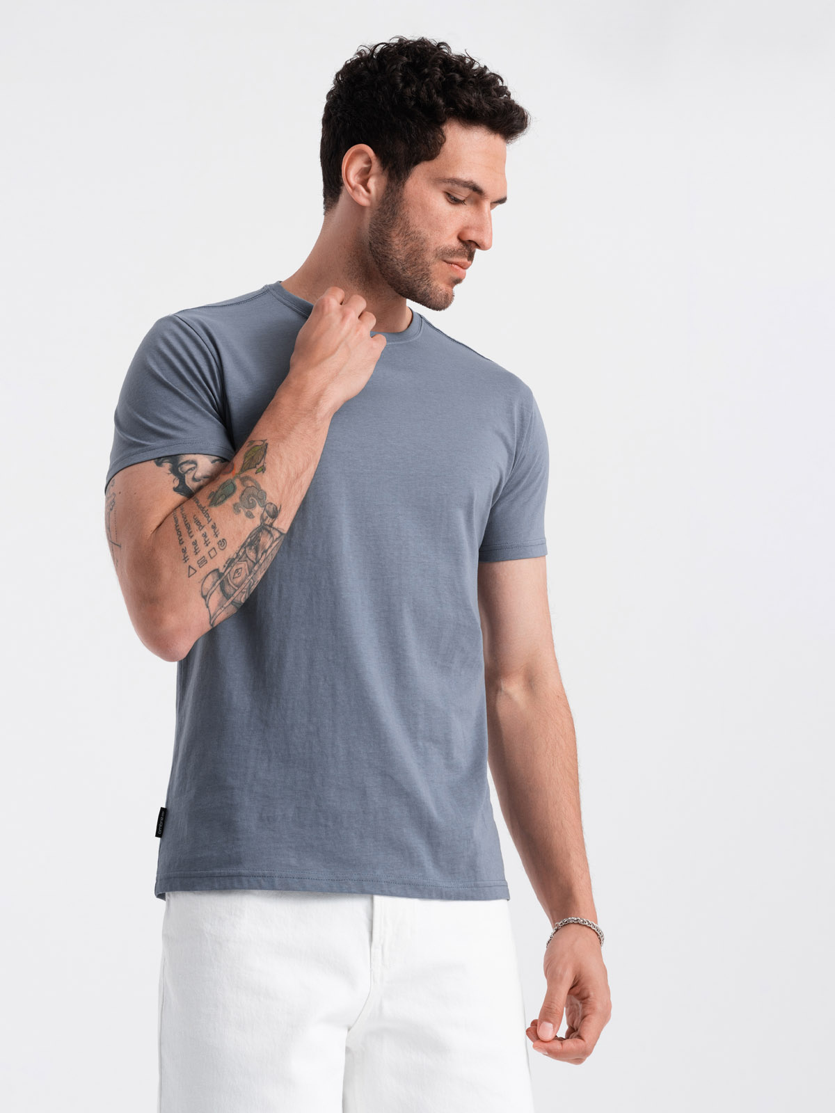 BASIC men's classic cotton T-shirt - blue denim V7 OM-TSBS-0146 | Ombre ...