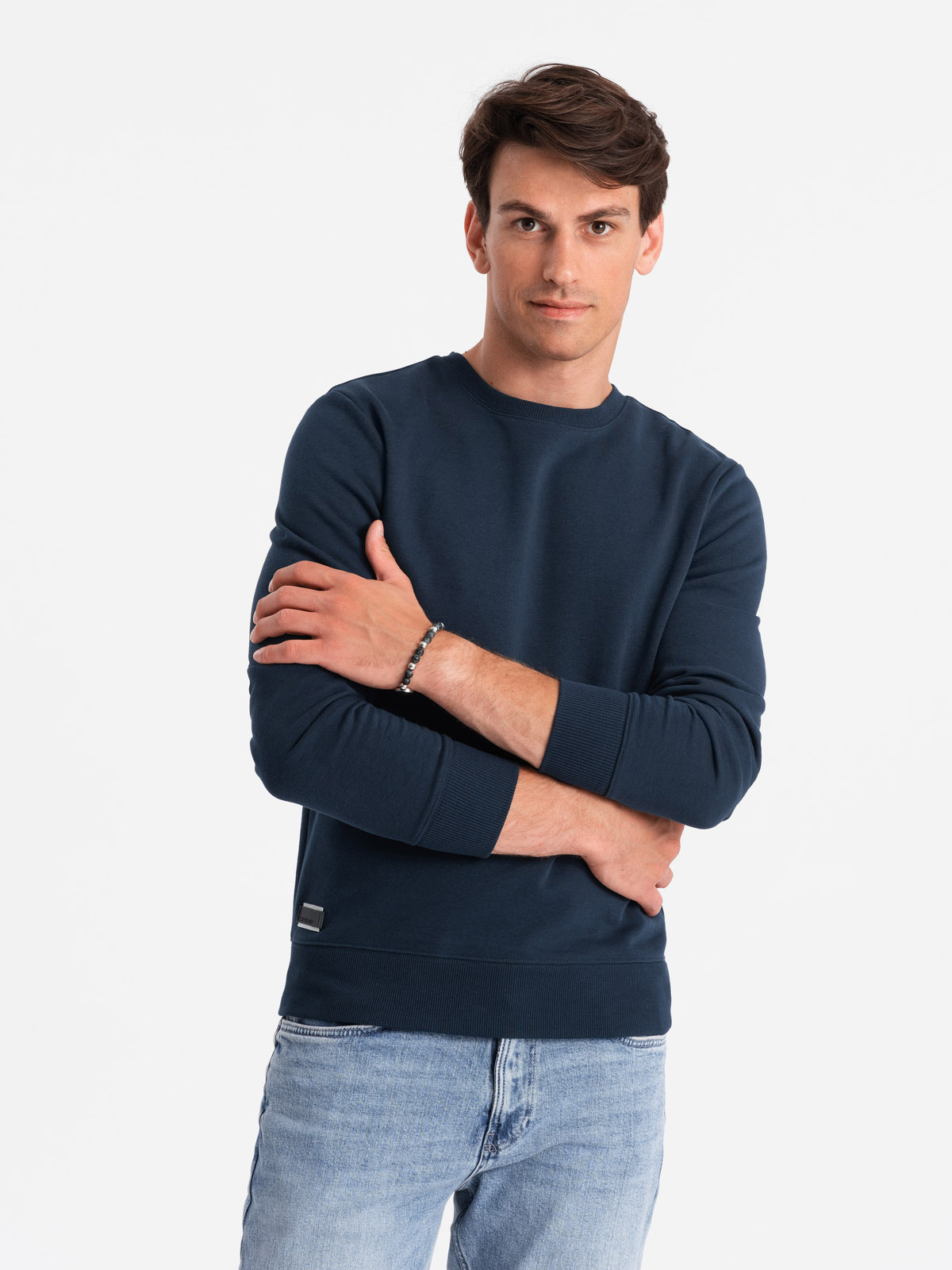 BASIC men's cotton non-stretch sweatshirt - navy blue V1 OM-SSBN-0159 ...