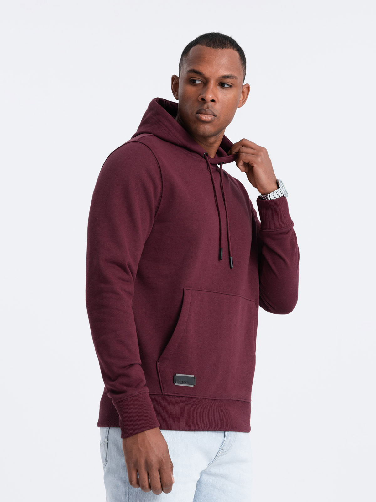 BASIC men's cotton sweatshirt kangaroo hoodie - maroon V3 OM-SSBN-0161 | Ombre.com - Men's ...