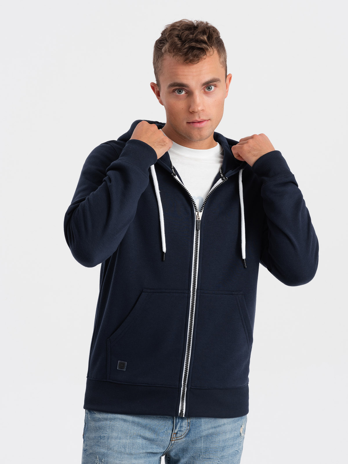 BASIC men's zip-up hoodie - navy blue V2 OM-SSBZ-0118 | Ombre.com - Men ...