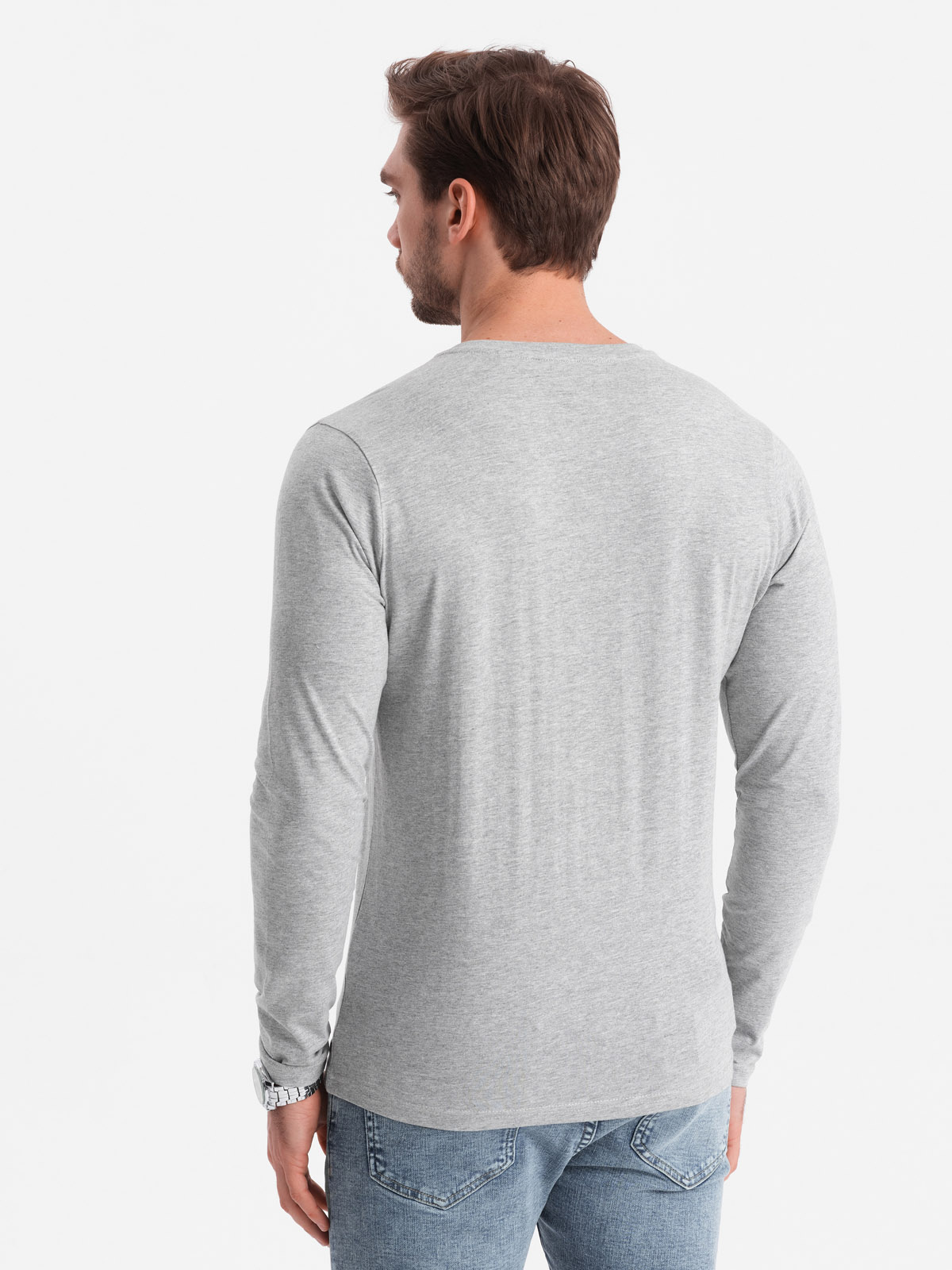 HENLEY men's neckline longsleeve - grey melange V8 OM-LSCL-0107 | Ombre.com - Men's clothing online
