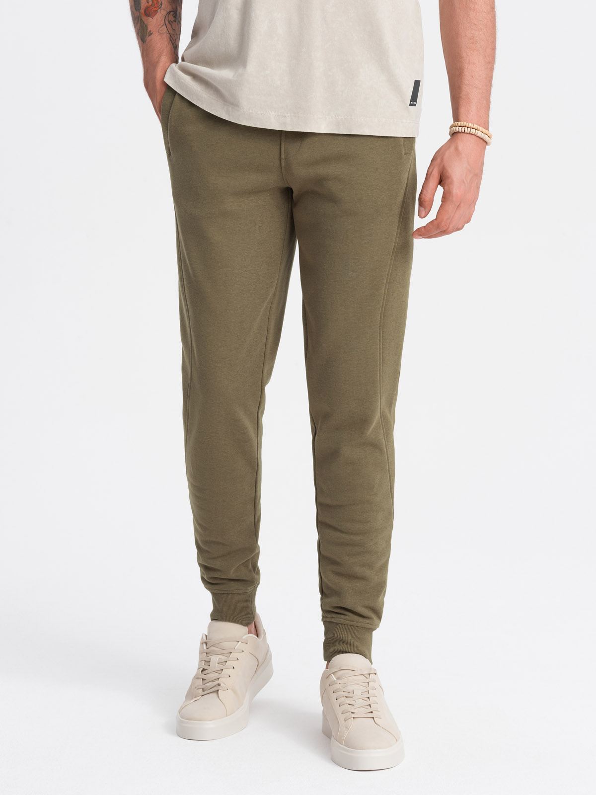 Men's BASIC cotton jogger sweatpants - olive V2 OM-PABS-0174 | Ombre.com - Men's clothing online
