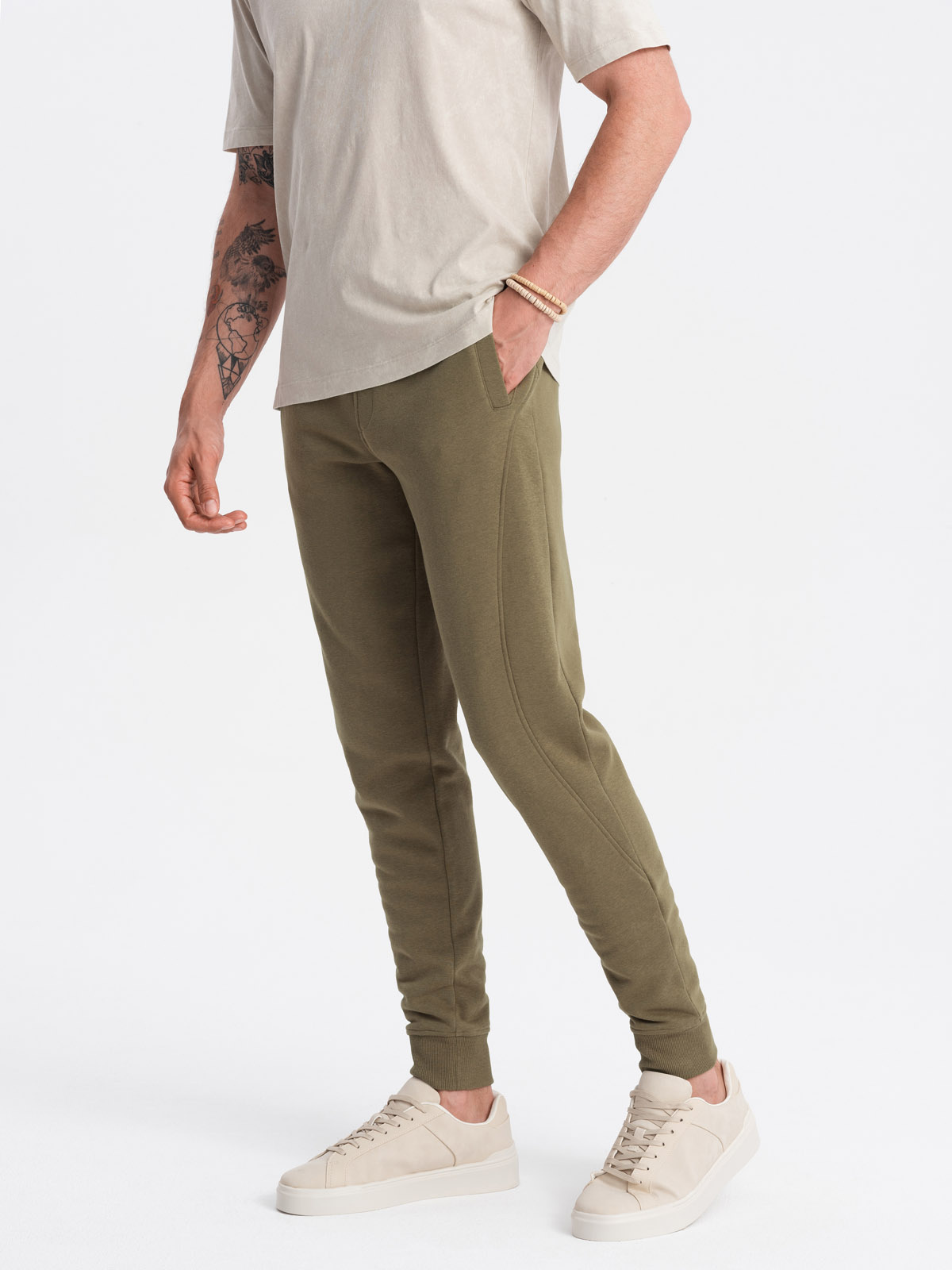 Men's BASIC cotton jogger sweatpants - olive V2 OM-PABS-0174 | Ombre.com - Men's clothing online