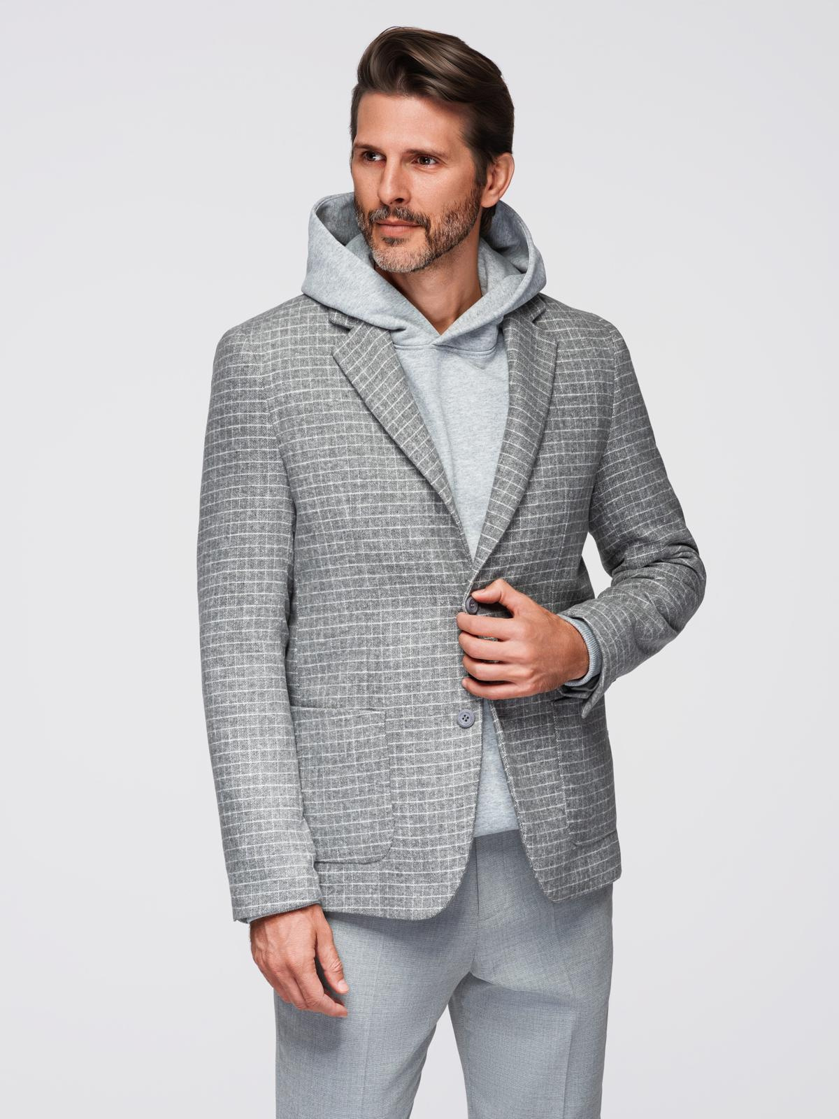 Men's checkered blazer with wool - grey V1 OM-BLZB-0117 | Ombre.com ...