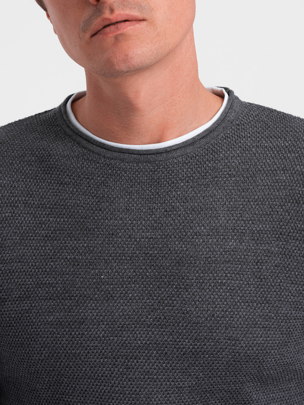 Men's cotton sweater with round neckline - graphite melange V2 OM-SWSW ...