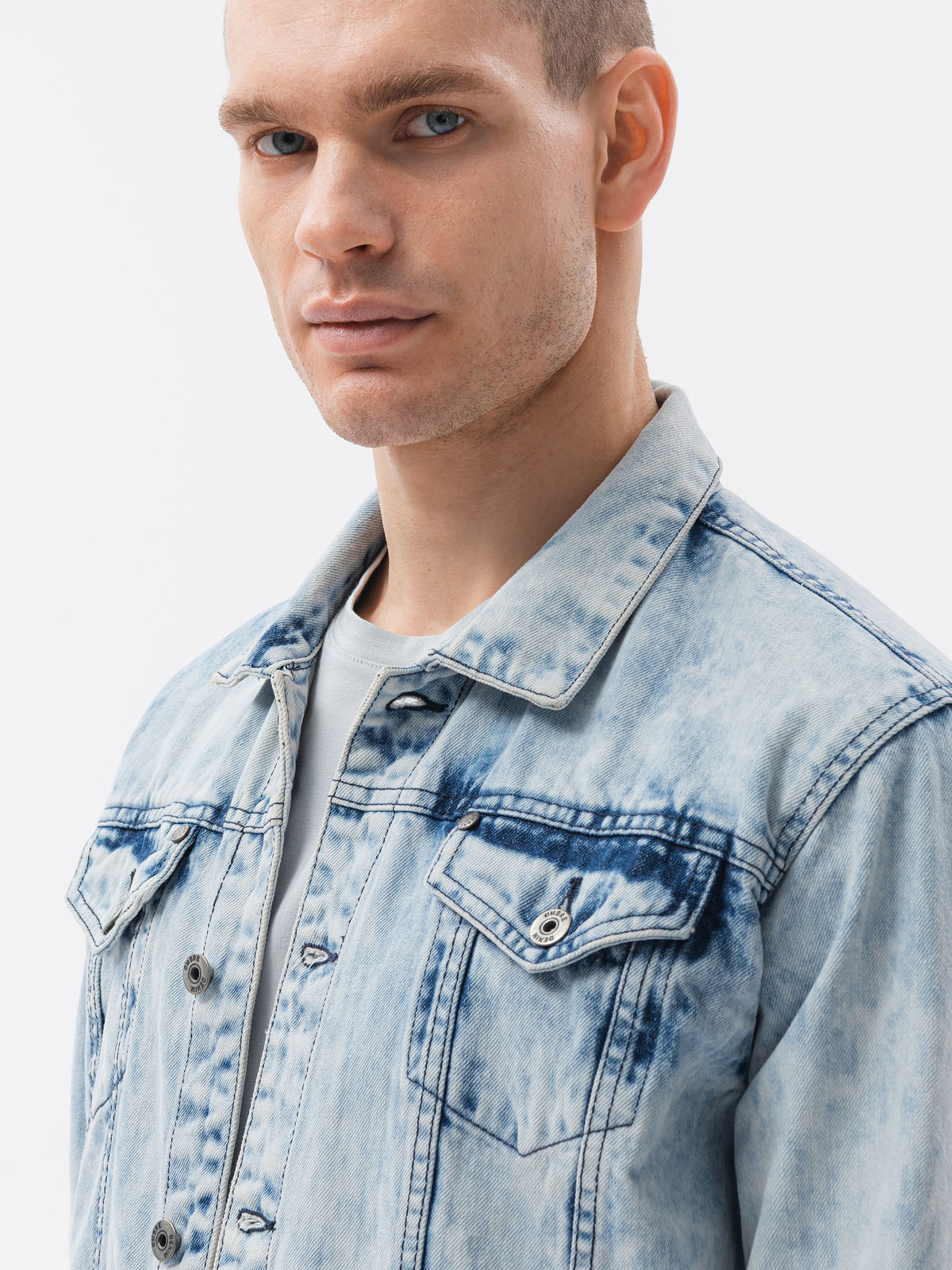 Men's denim katana jacket - light denim V1 OM-JADJ-0123 | Ombre.com ...