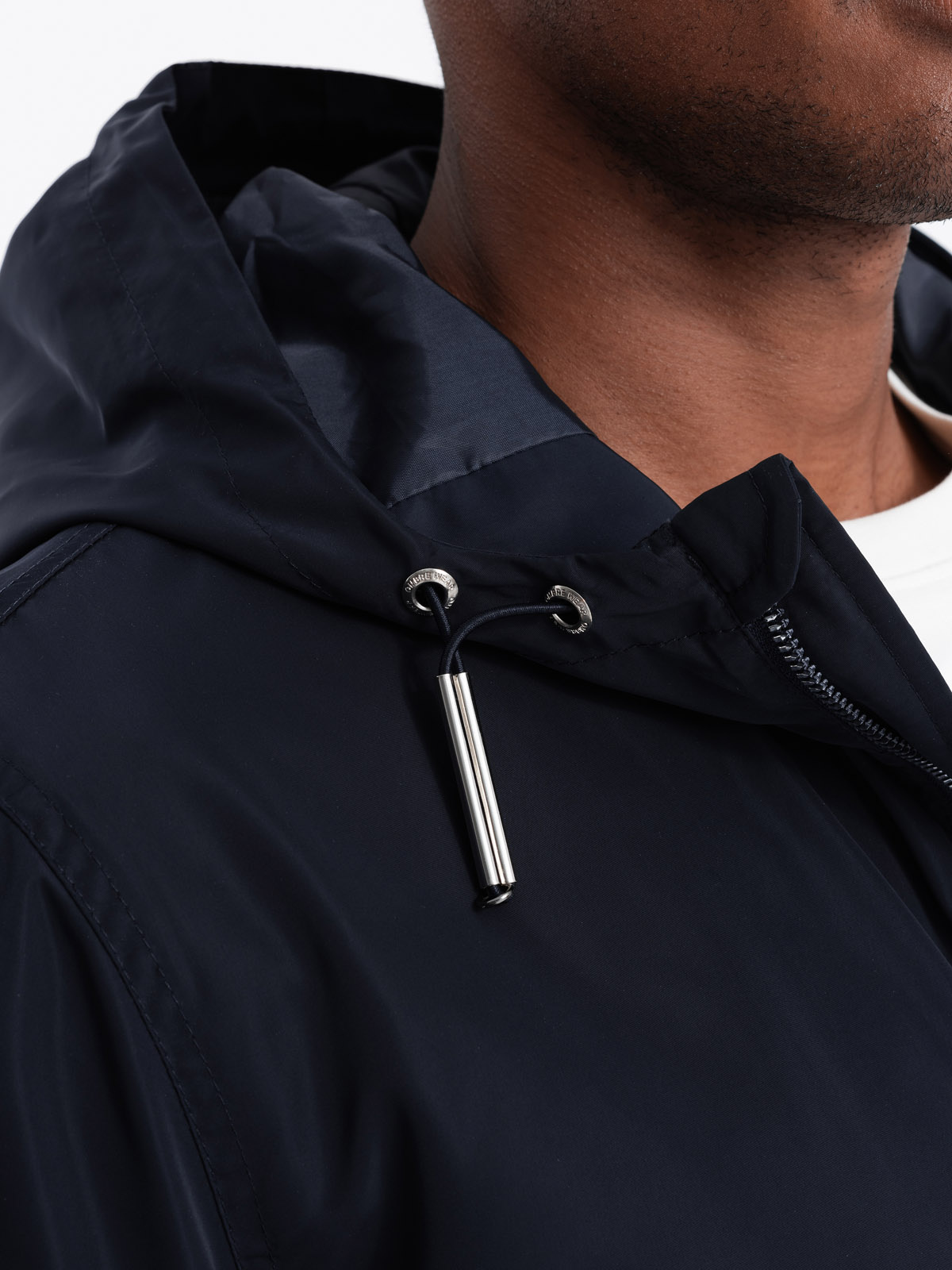 Men's hooded windbreaker jacket with classic cut - navy blue V2 OM-JANP ...