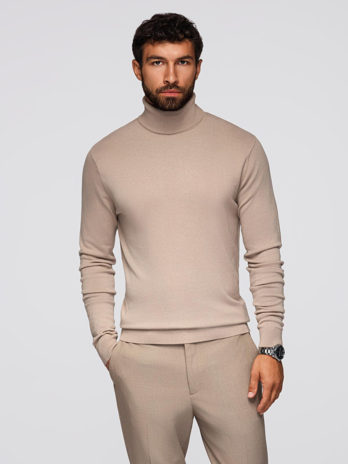 Men's knitted fitted turtleneck with viscose - beige V5 OM-SWTN-0101 ...