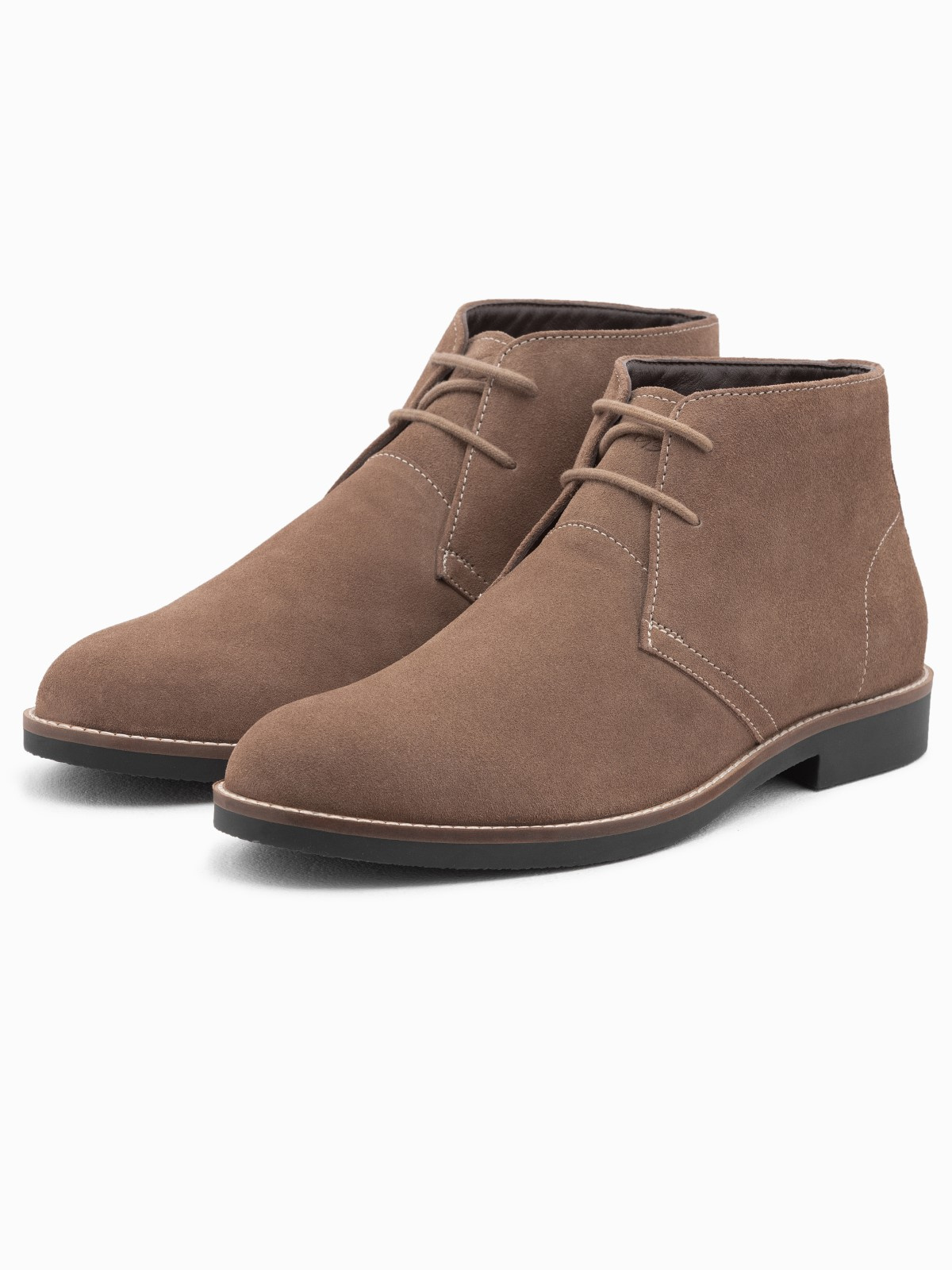 Men's leather tied ankle boots - dark beige V4 OM-FOCS-0136 | Ombre.com ...