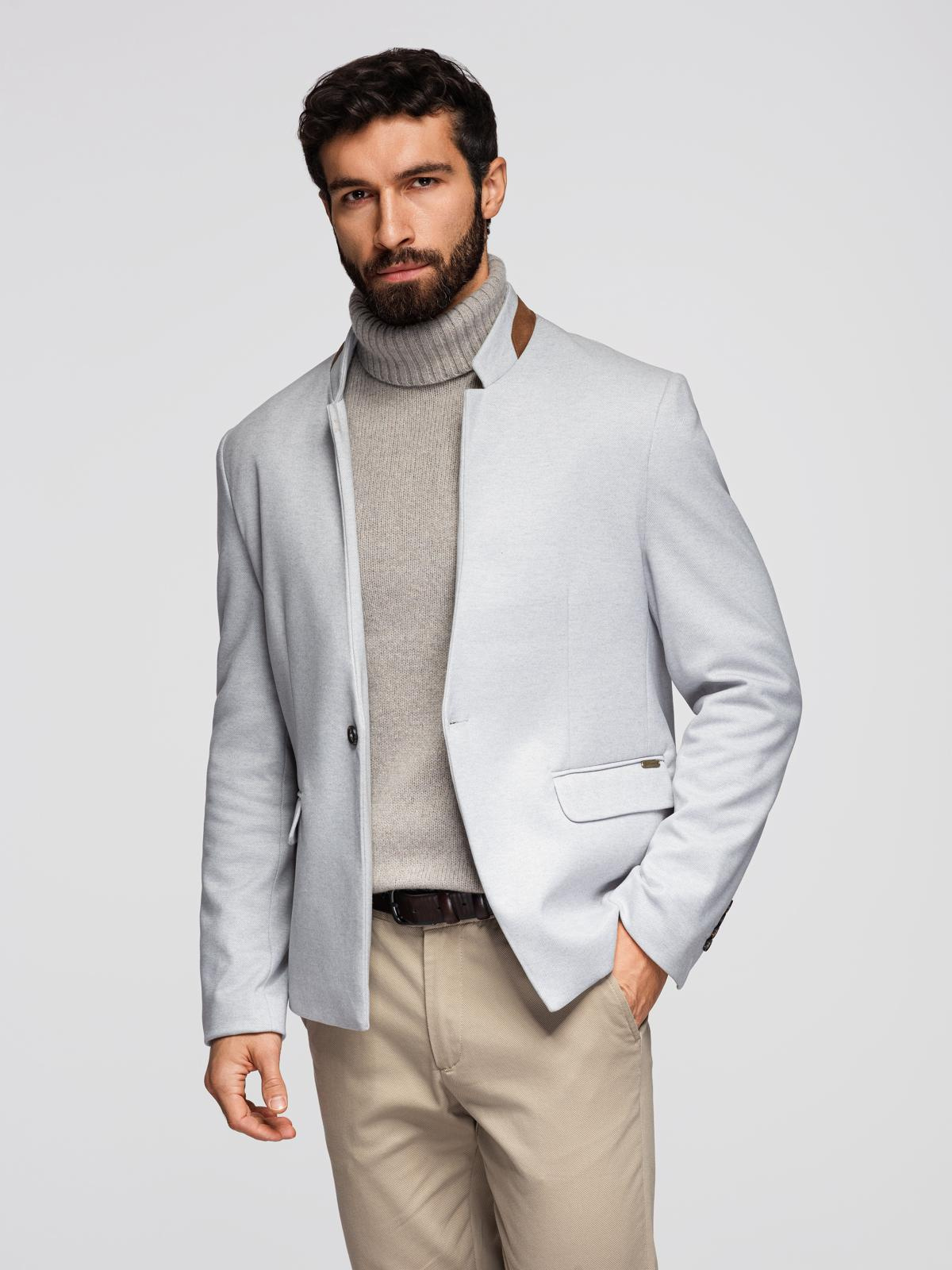 Men's melange rayon jacket with stand-up collar - grey melange V4 OM ...