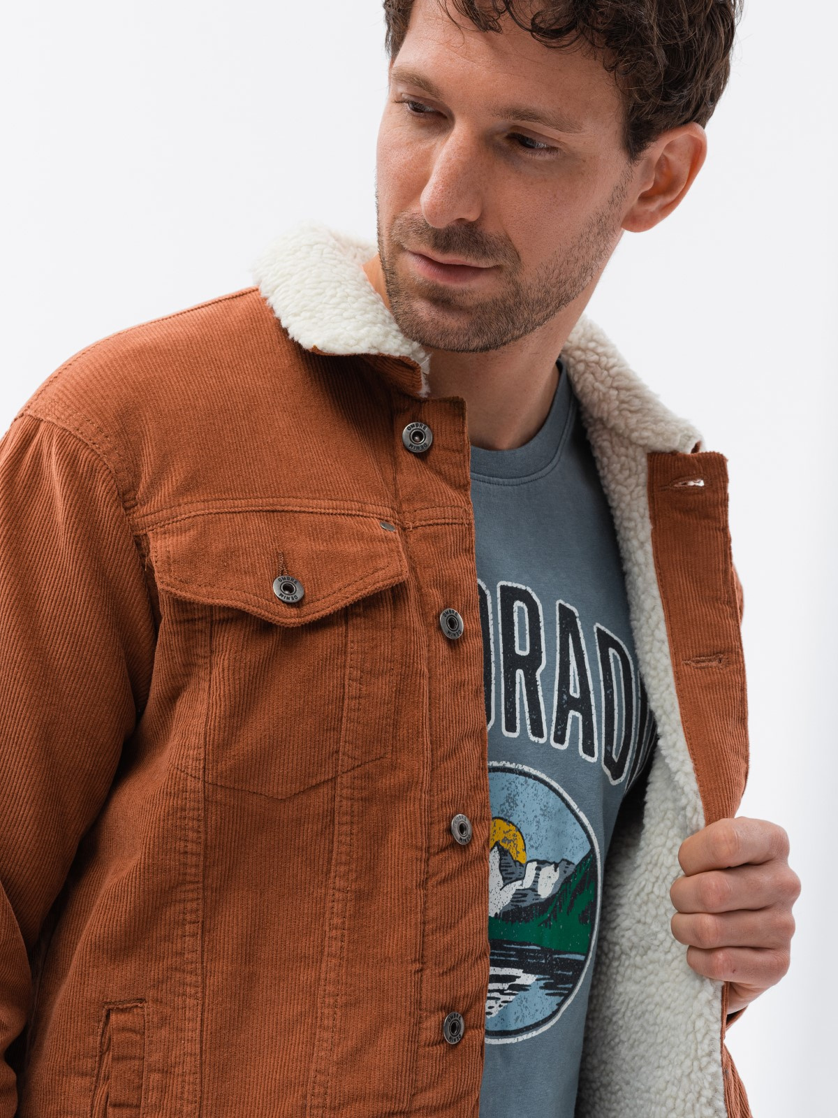 Men's mid-season jacket - brown C524 | Ombre.com - Men's clothing online