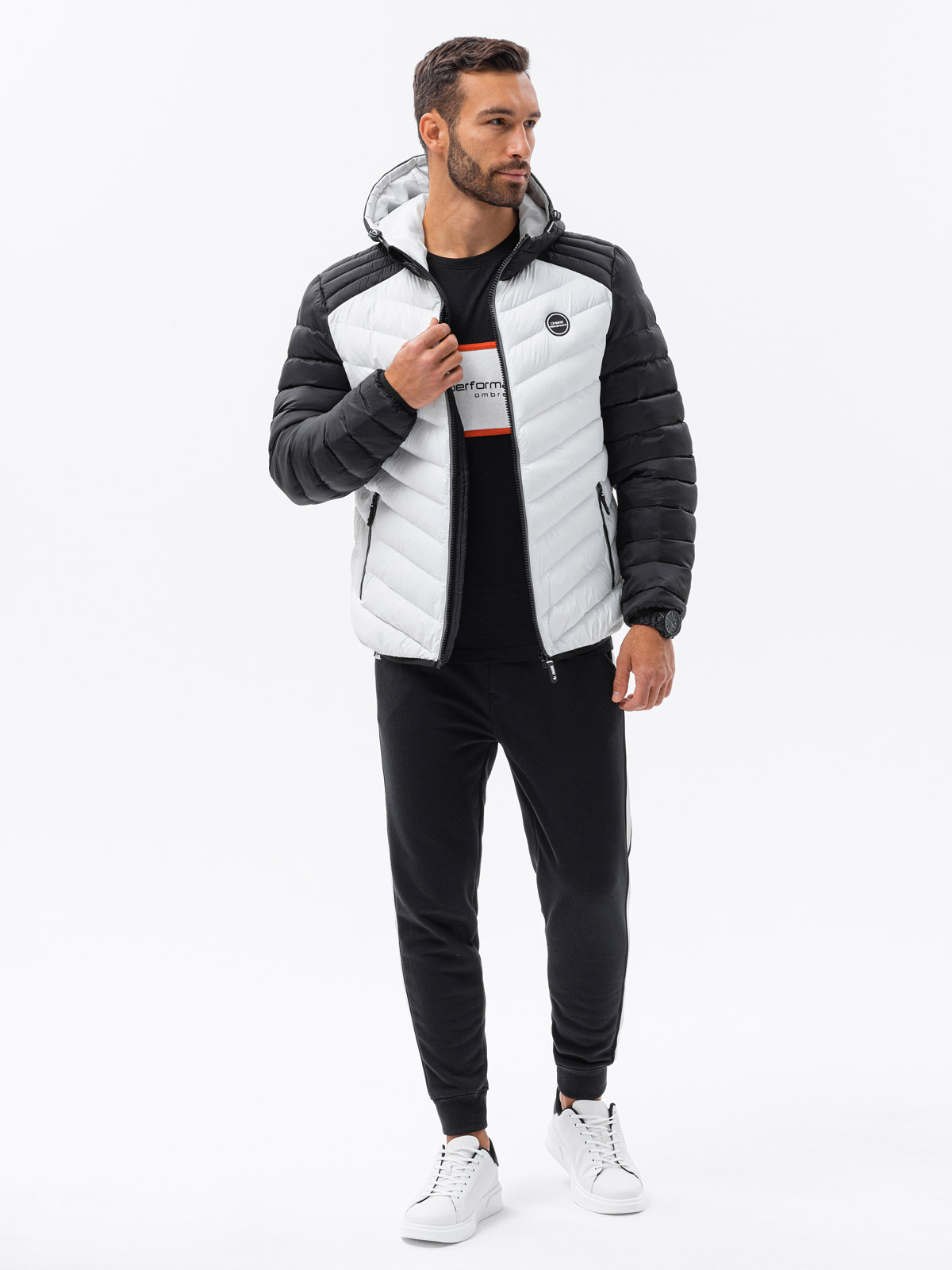 Men's quilted sports jacket - white V12 OM-JALP-0119 | Ombre.com - Men ...