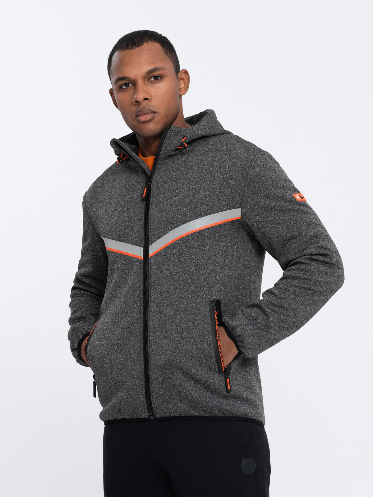 Men's sports jacket with adjustable hood and reflector - graphite V1 OM ...