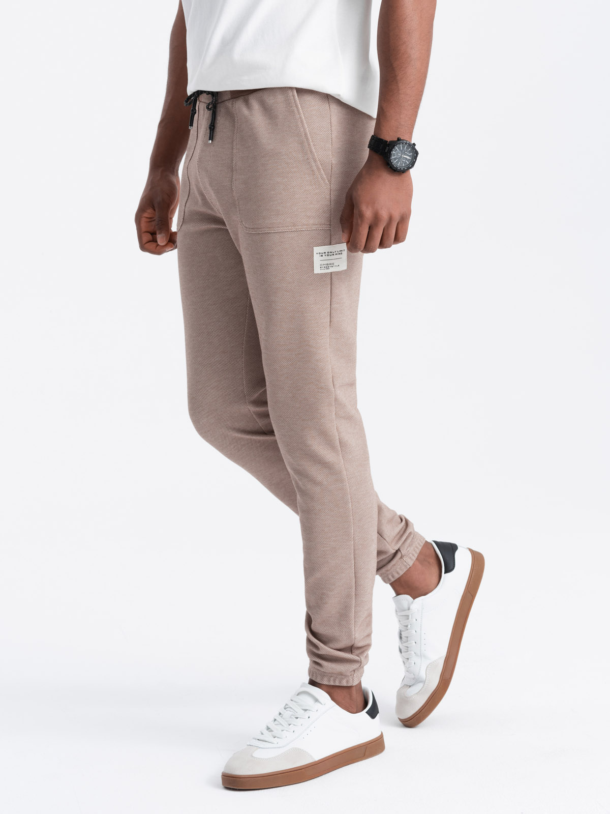 Men's structured knit sweatpants - coffee V2 OM-PASK-0211 | Ombre.com ...