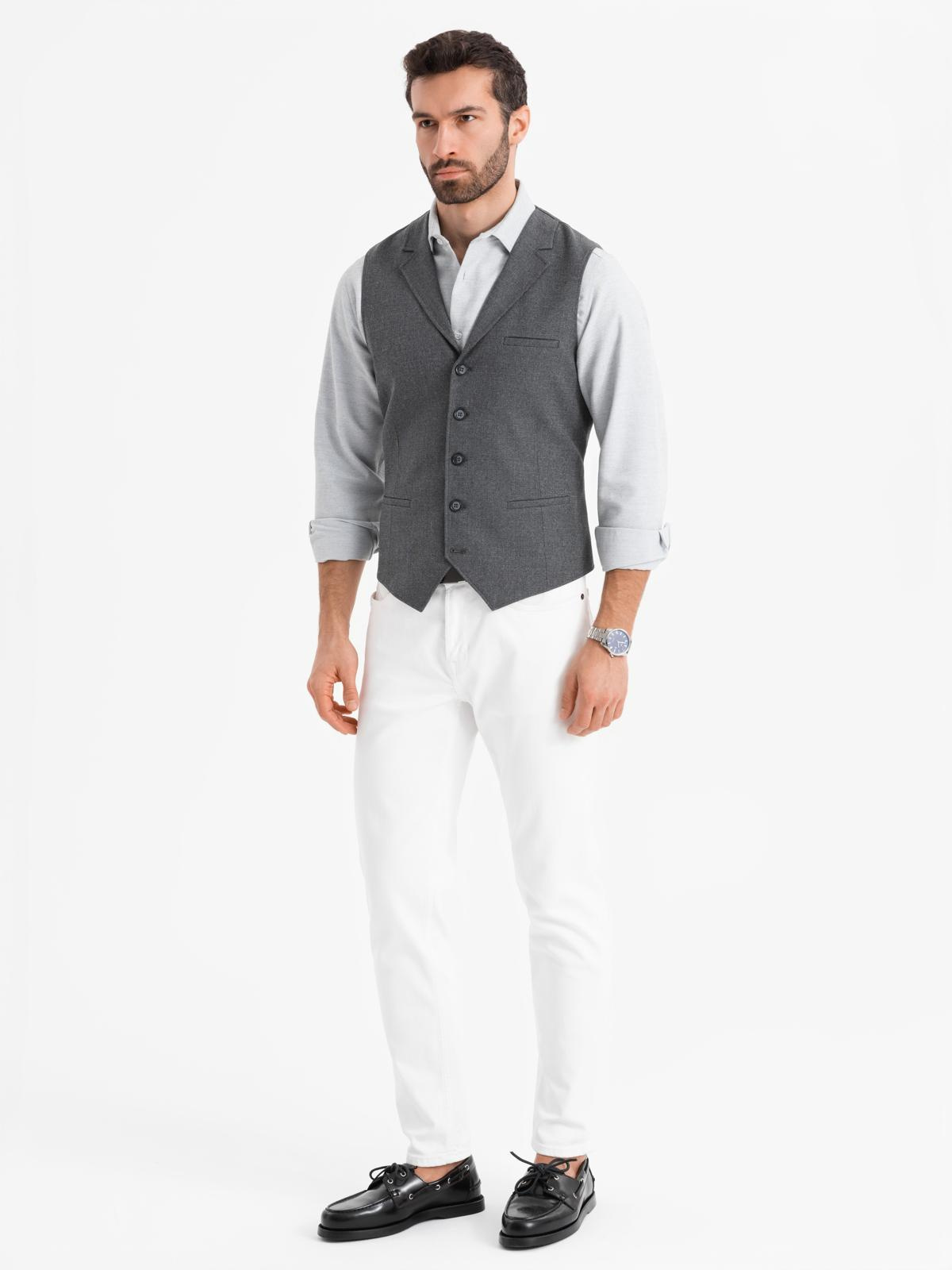Men's suit vest with collar - graphite V2 OM-BLZV-0109 | Ombre.com ...