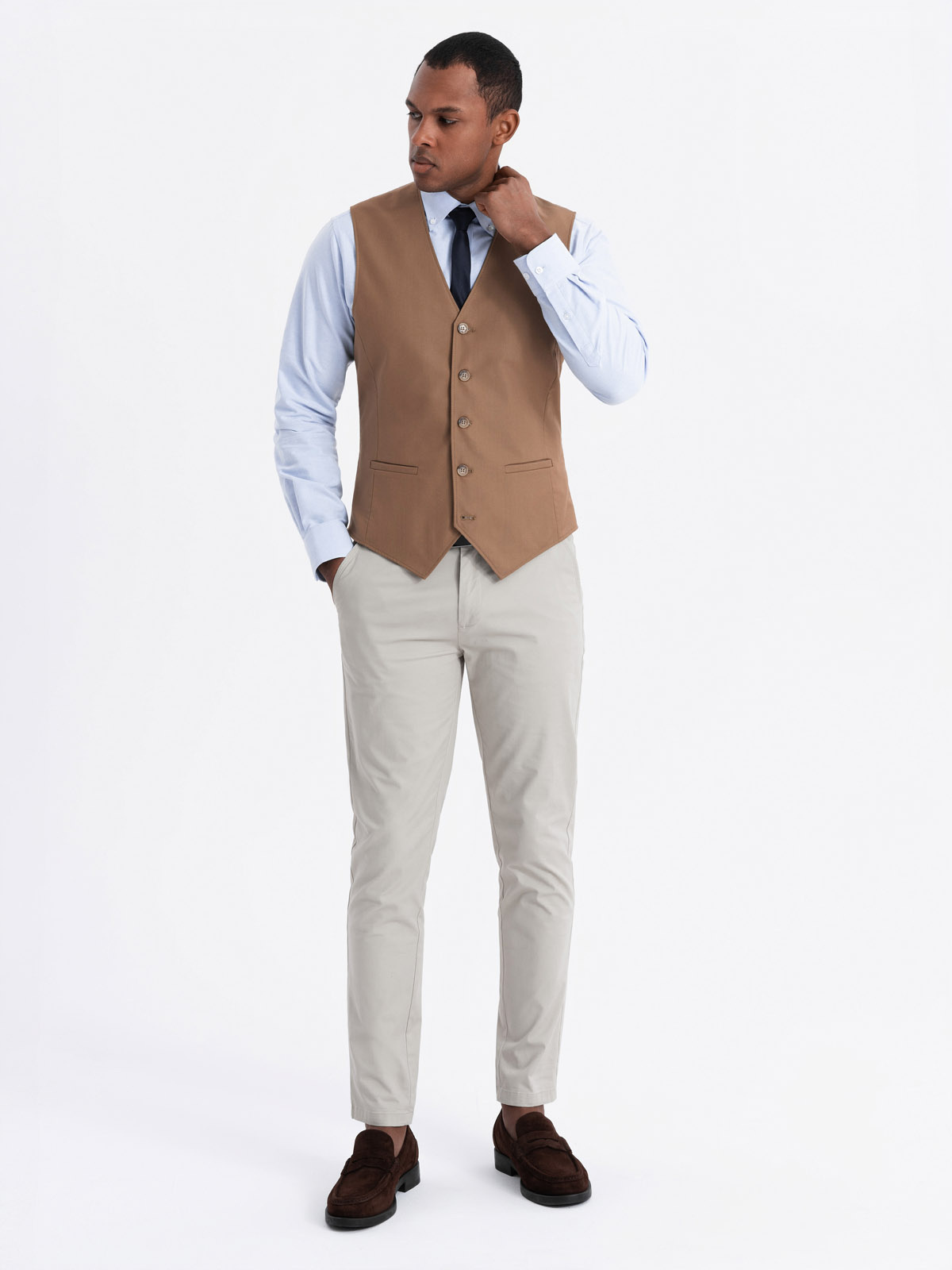 Men's suit vest without lapels - caramel V1 OM-BLZV-0112 | Ombre.com ...
