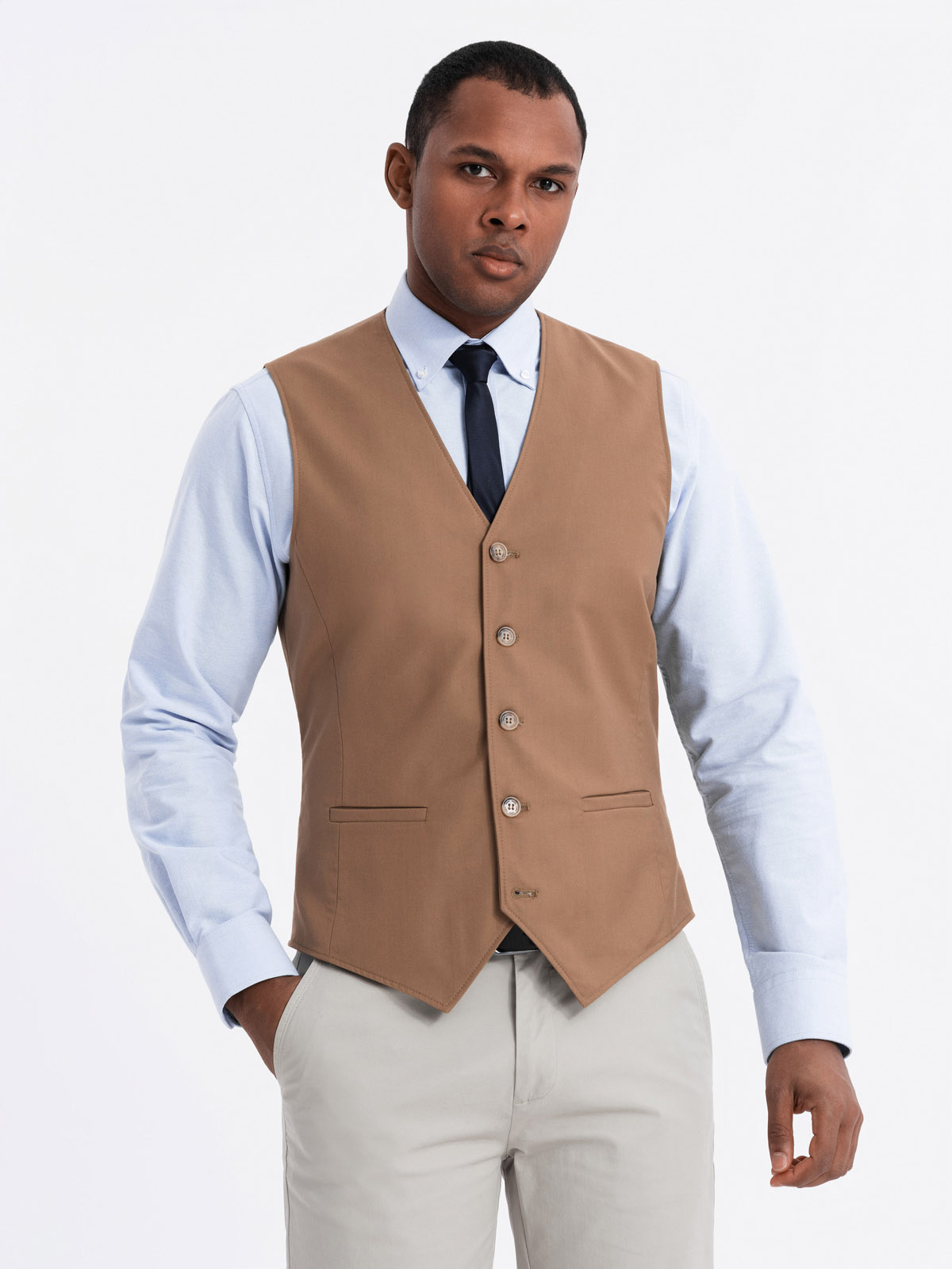 Men's suit vest without lapels - caramel V1 OM-BLZV-0112 | Ombre.com ...