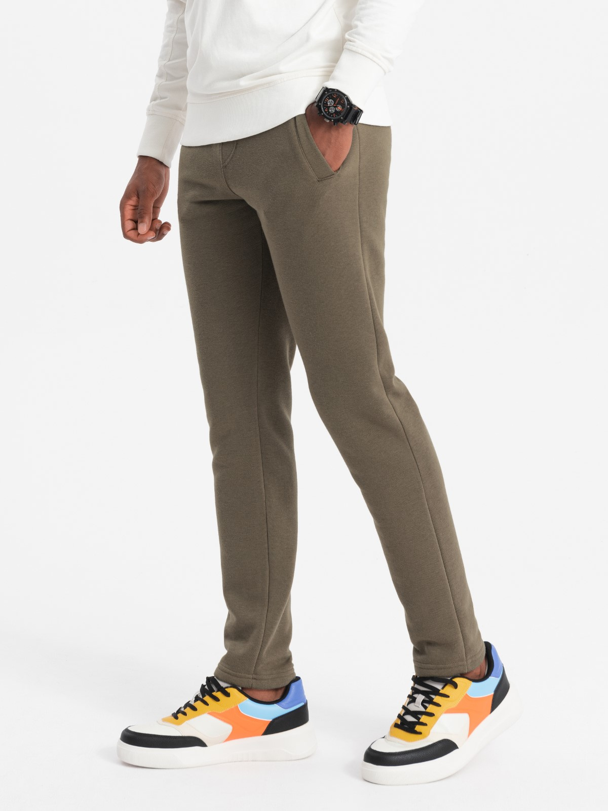 Men's sweatpants - dark olive green V14 P866 | Ombre.com - Men's clothing online