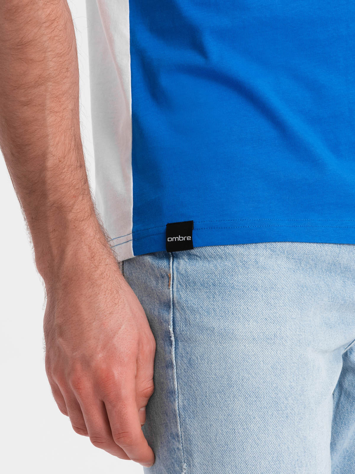 Men's tricolor cotton t-shirt - white and blue V4 OM-TSCT-0174 | Ombre ...