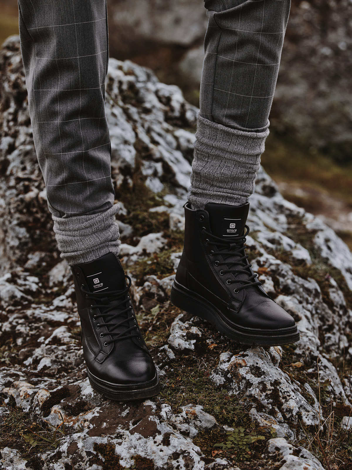 One-color men's high boots with decorative stitching - black V1 OM-FOBO ...