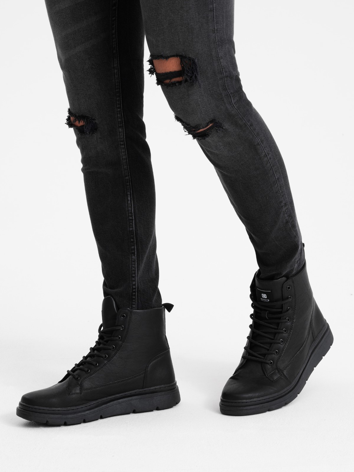 One-color men's high boots with decorative stitching - black V1 OM-FOBO ...