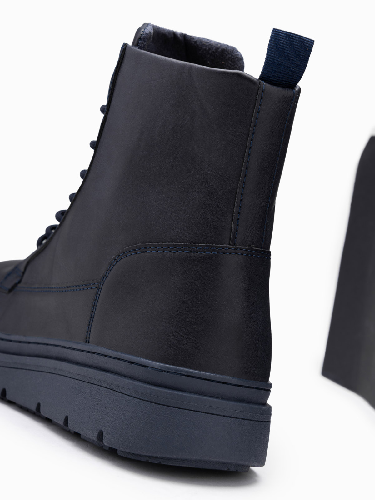 One-color men's high boots with decorative stitching - navy blue V4 OM ...