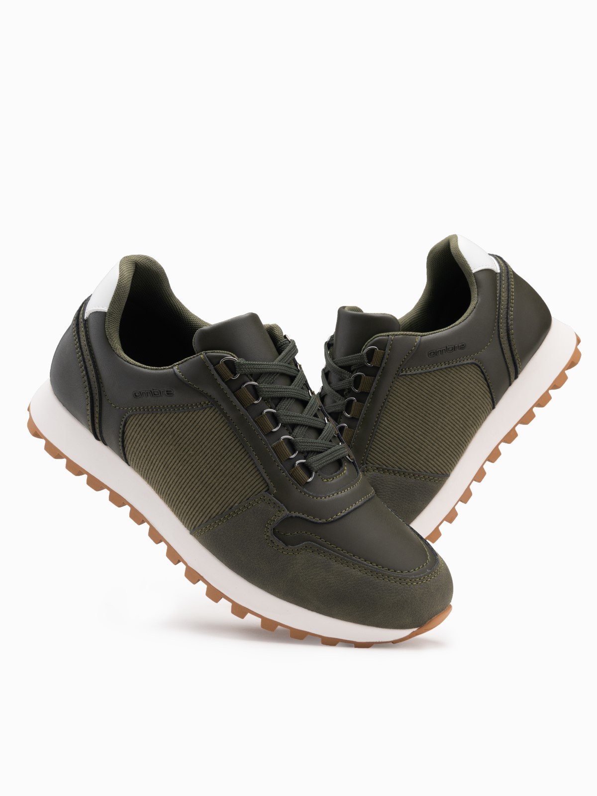 Patchwork men's sneaker shoes in combined materials - dark olive V4 OM ...