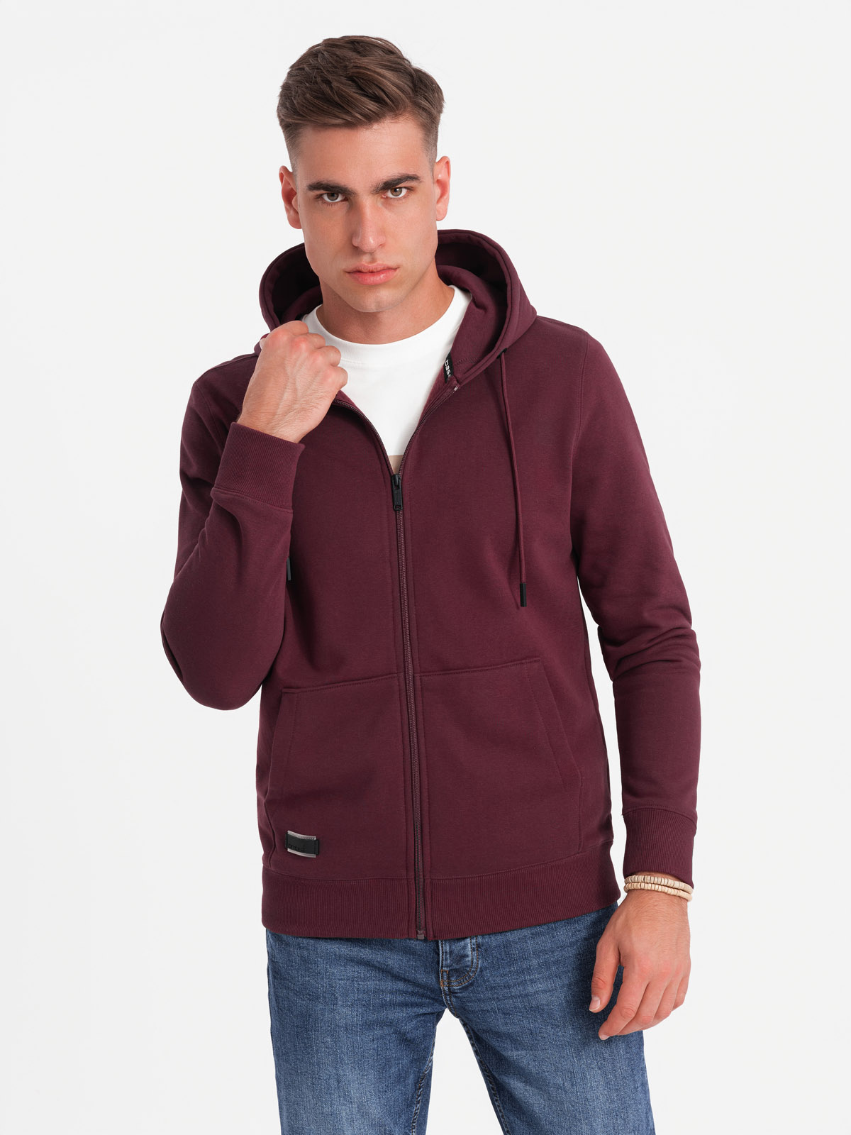 Unzipped cotton men's BASIC sweatshirt - maroon V3 OM-SSBZ-0160 | Ombre.com - Men's clothing online