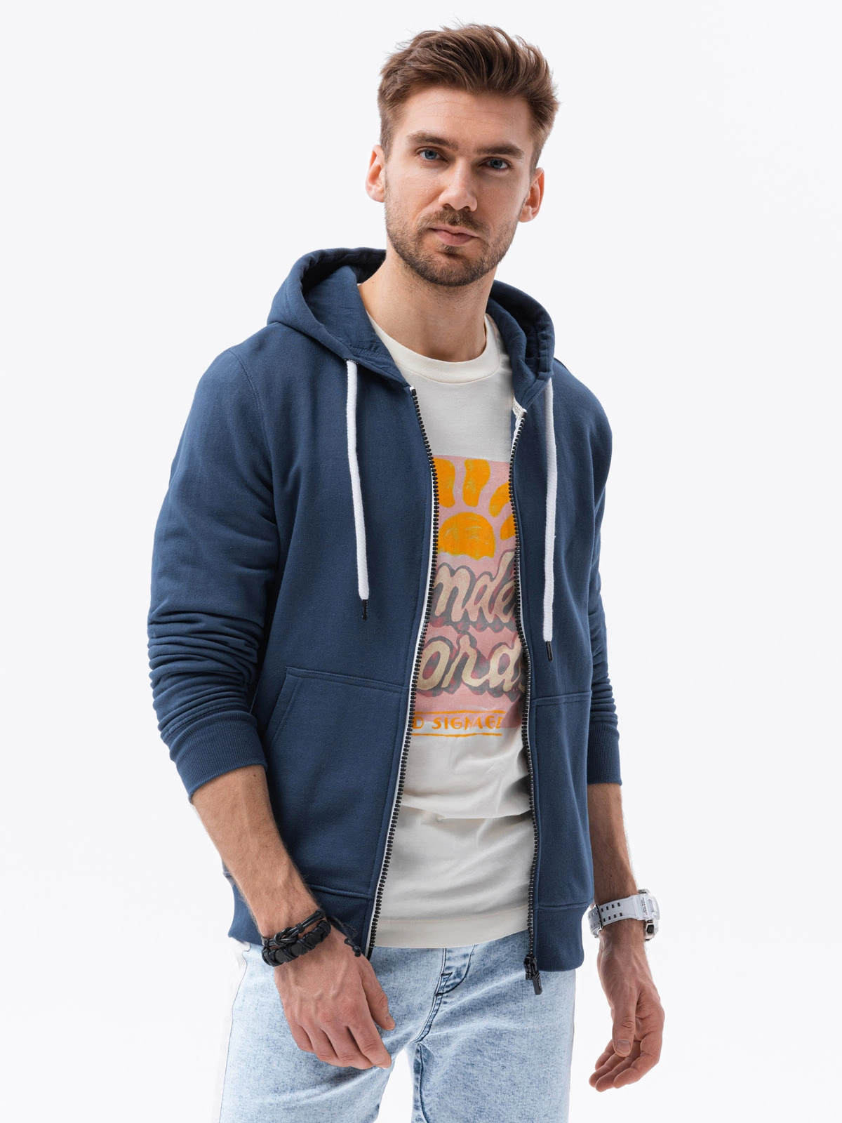 Hanorac cu fermoar barbati - albastru inchis B1145 - Magazin online de ...