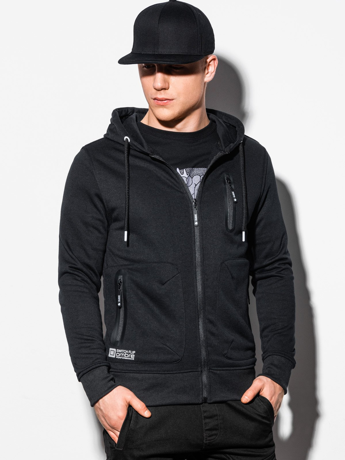 Hanorac cu fermoar barbati - negru B1086 negru | Îmbrăcăminte ...