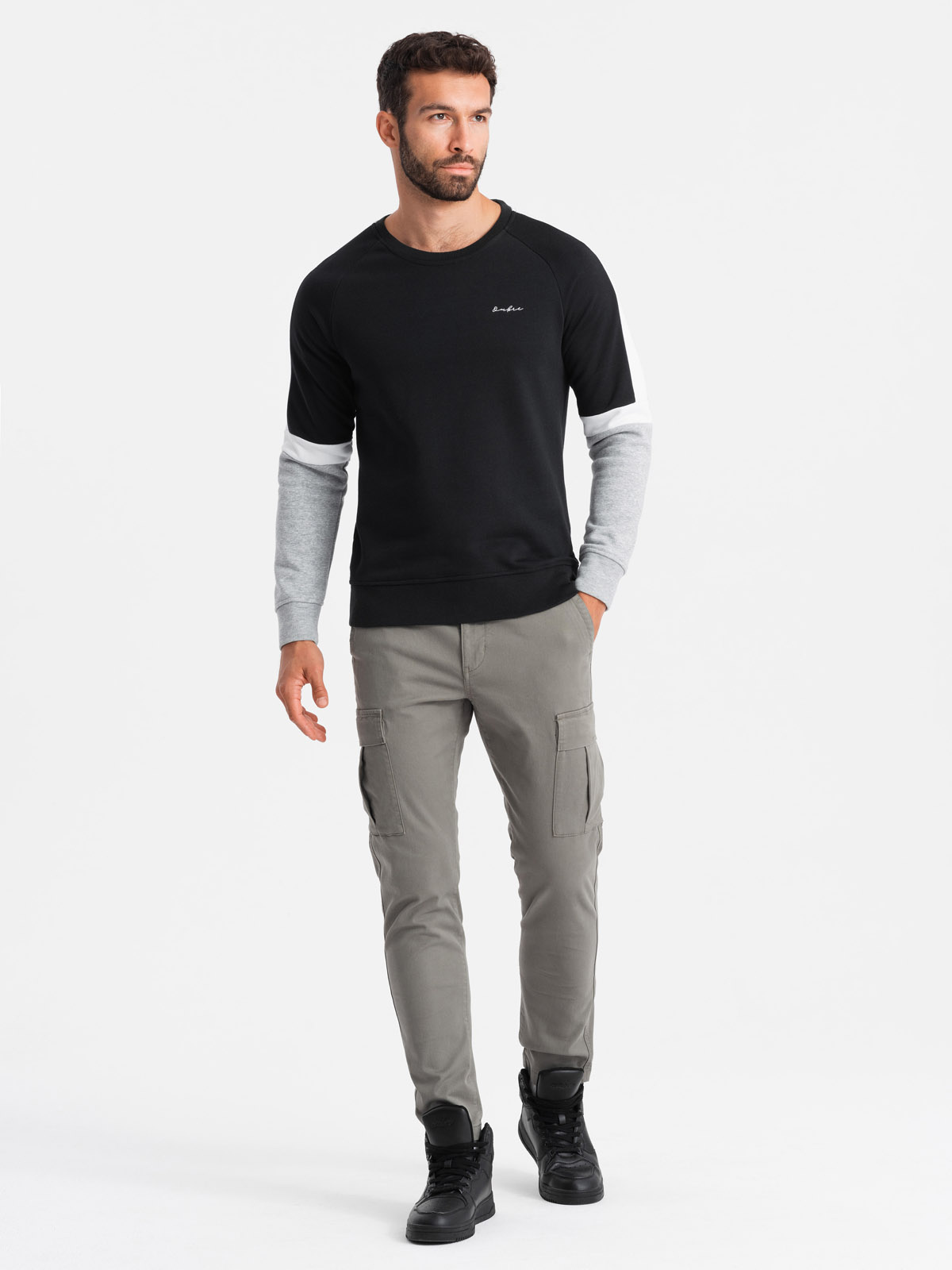 Tricou tricolor pentru bărbați cu mâneci raglan - negru V3 OM-SSNZ-22FW-003 negru | Îmbrăcăminte ...